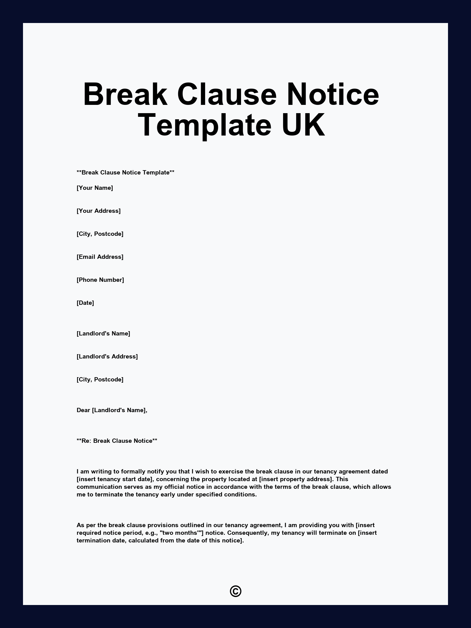 Break Clause Notice Template UK