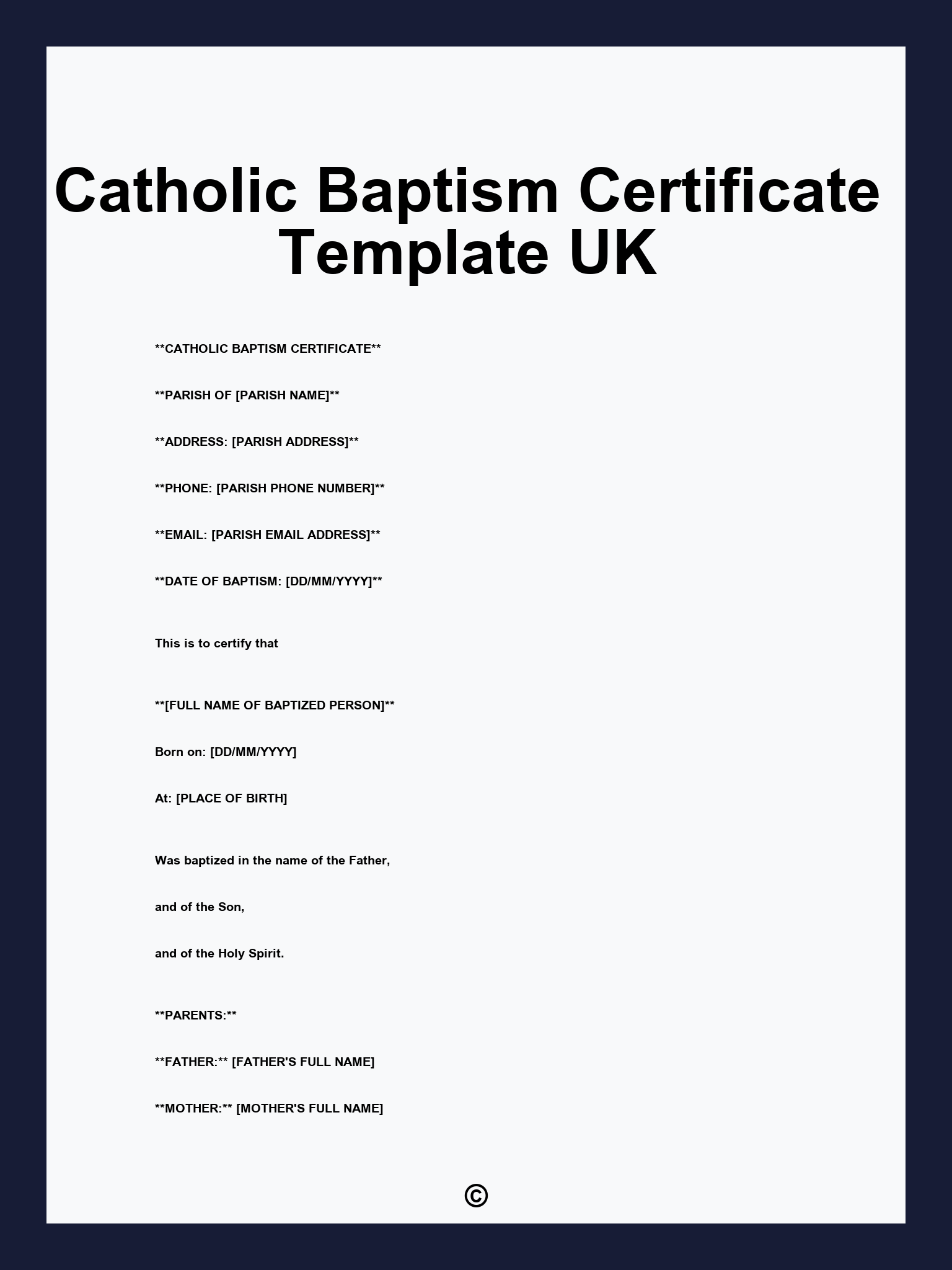 Catholic Baptism Certificate Template UK