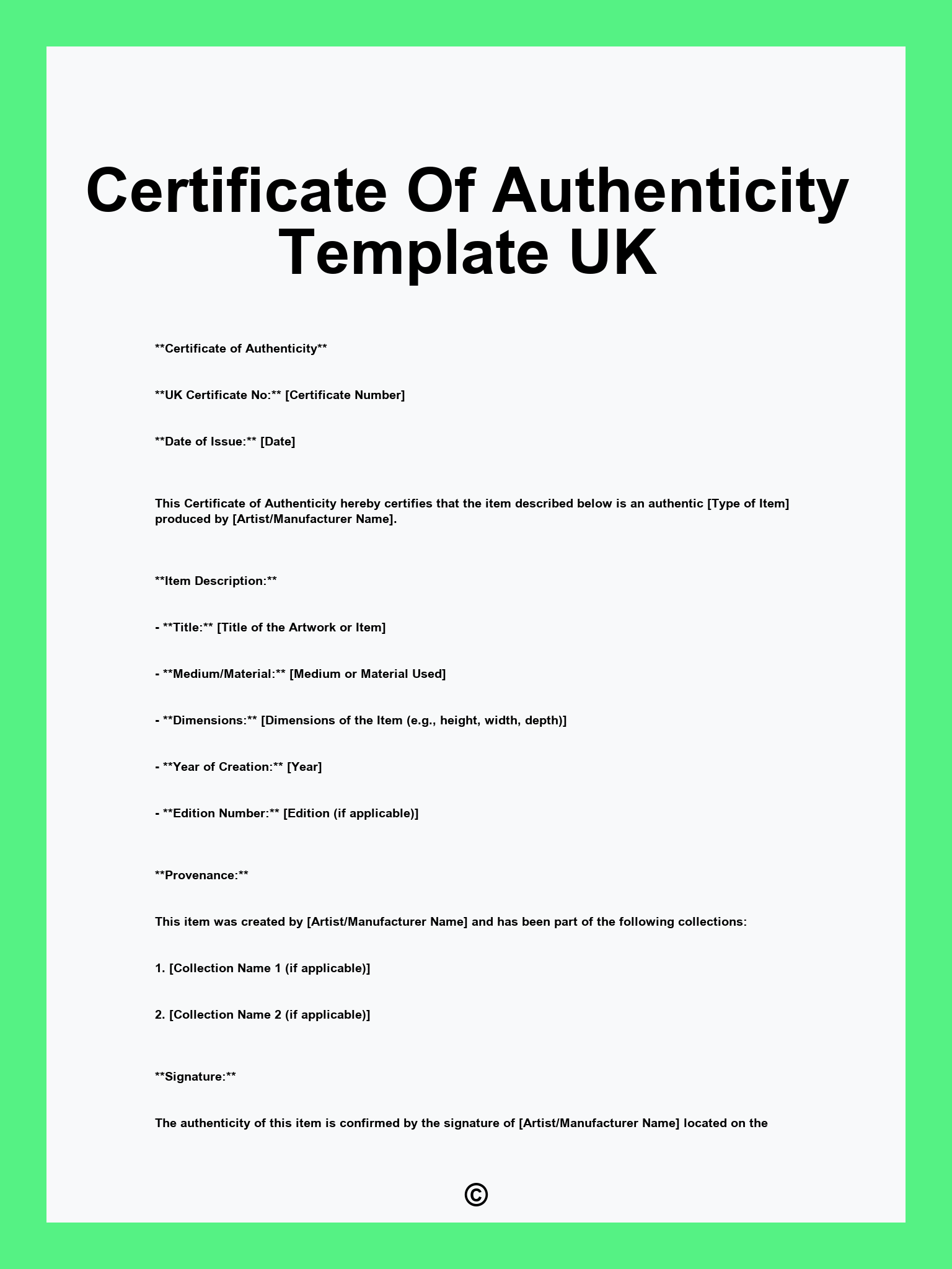 Certificate Of Authenticity Template UK