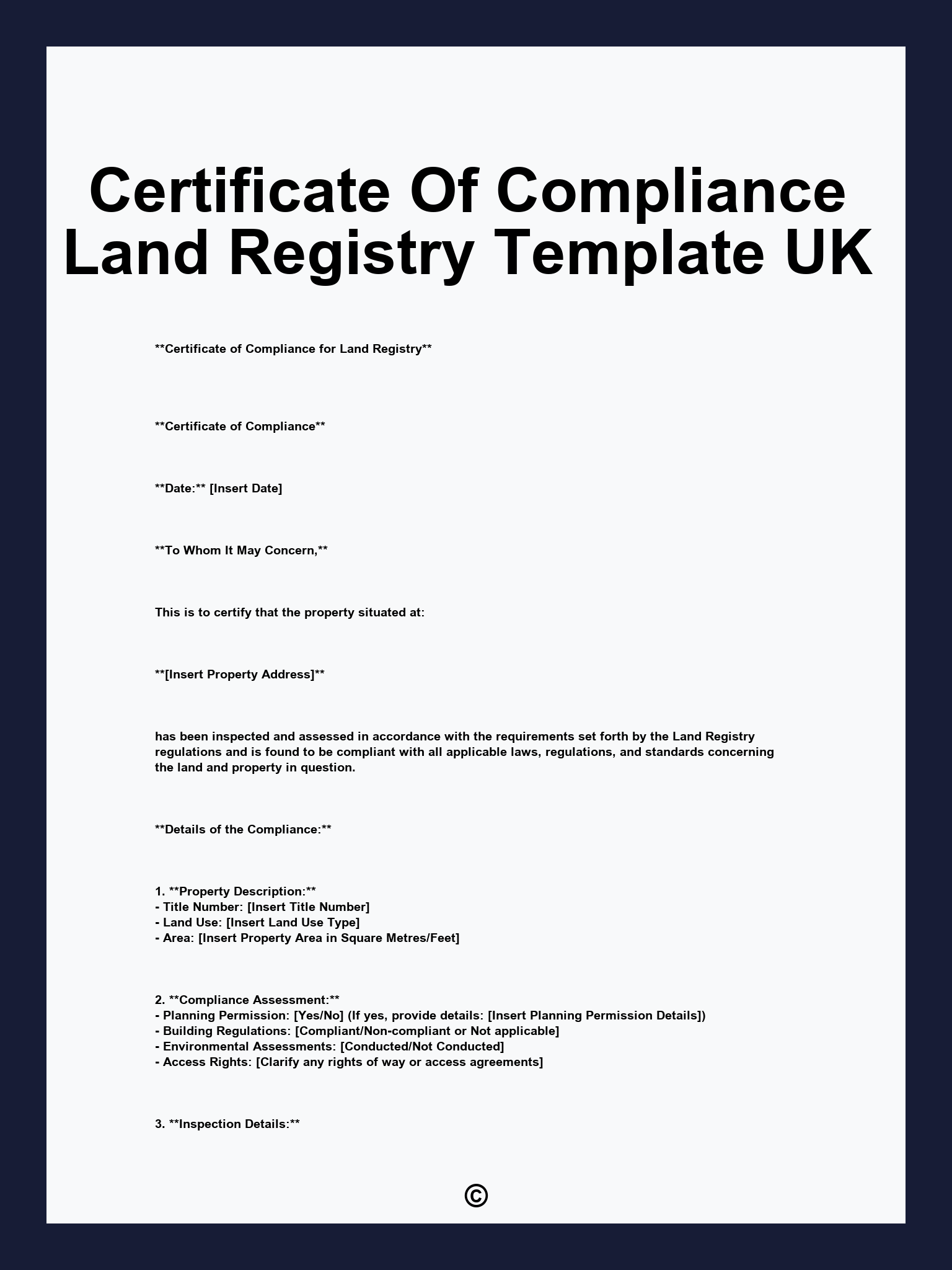Certificate Of Compliance Land Registry Template UK