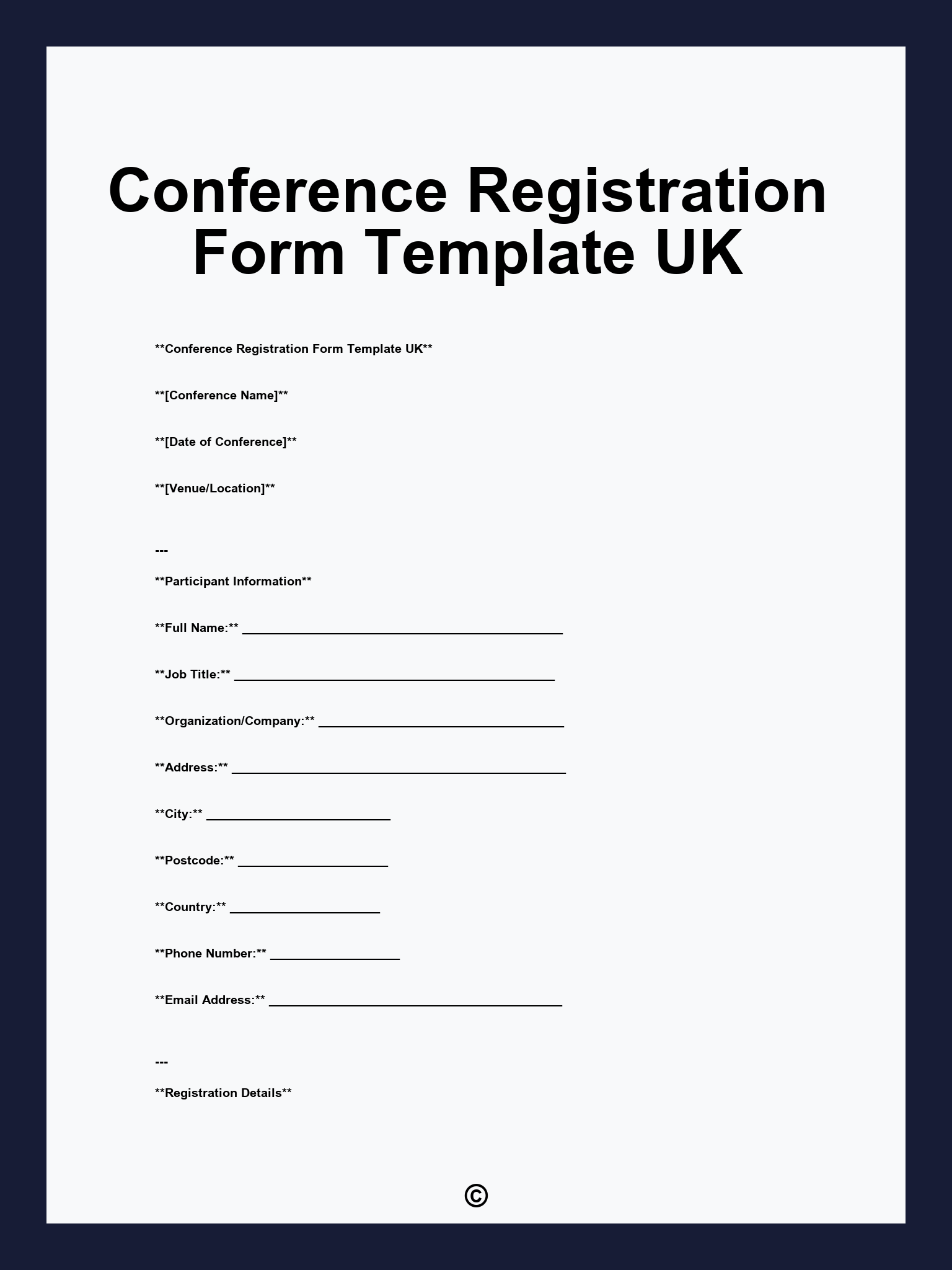 Conference Registration Form Template UK