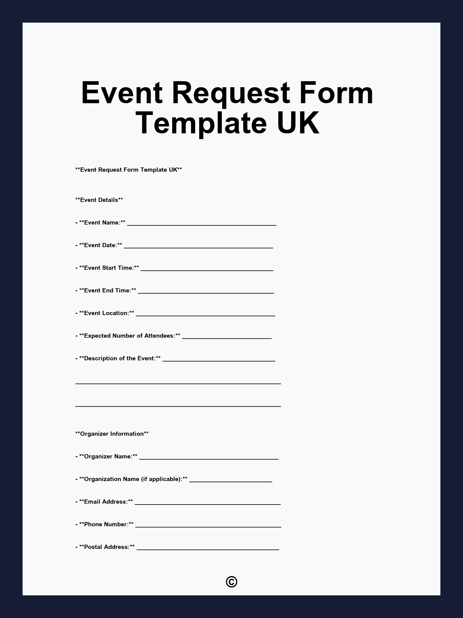 Event Request Form Template UK
