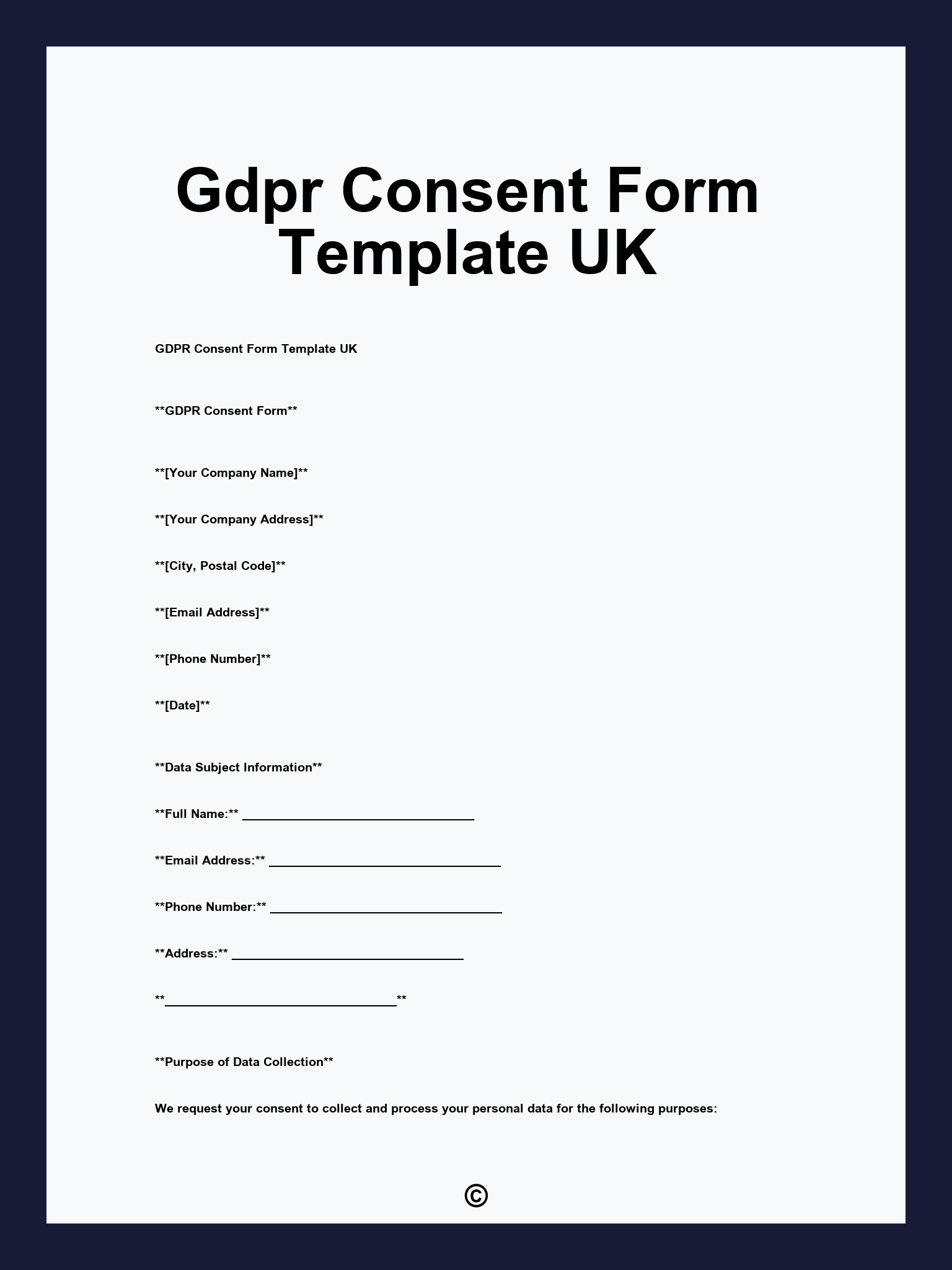 Gdpr Consent Form Template UK