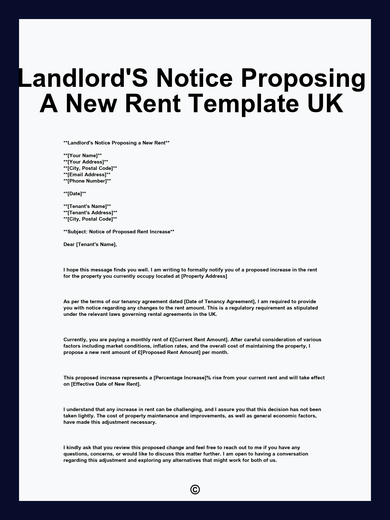 Landlord'S Notice Proposing A New Rent Template UK