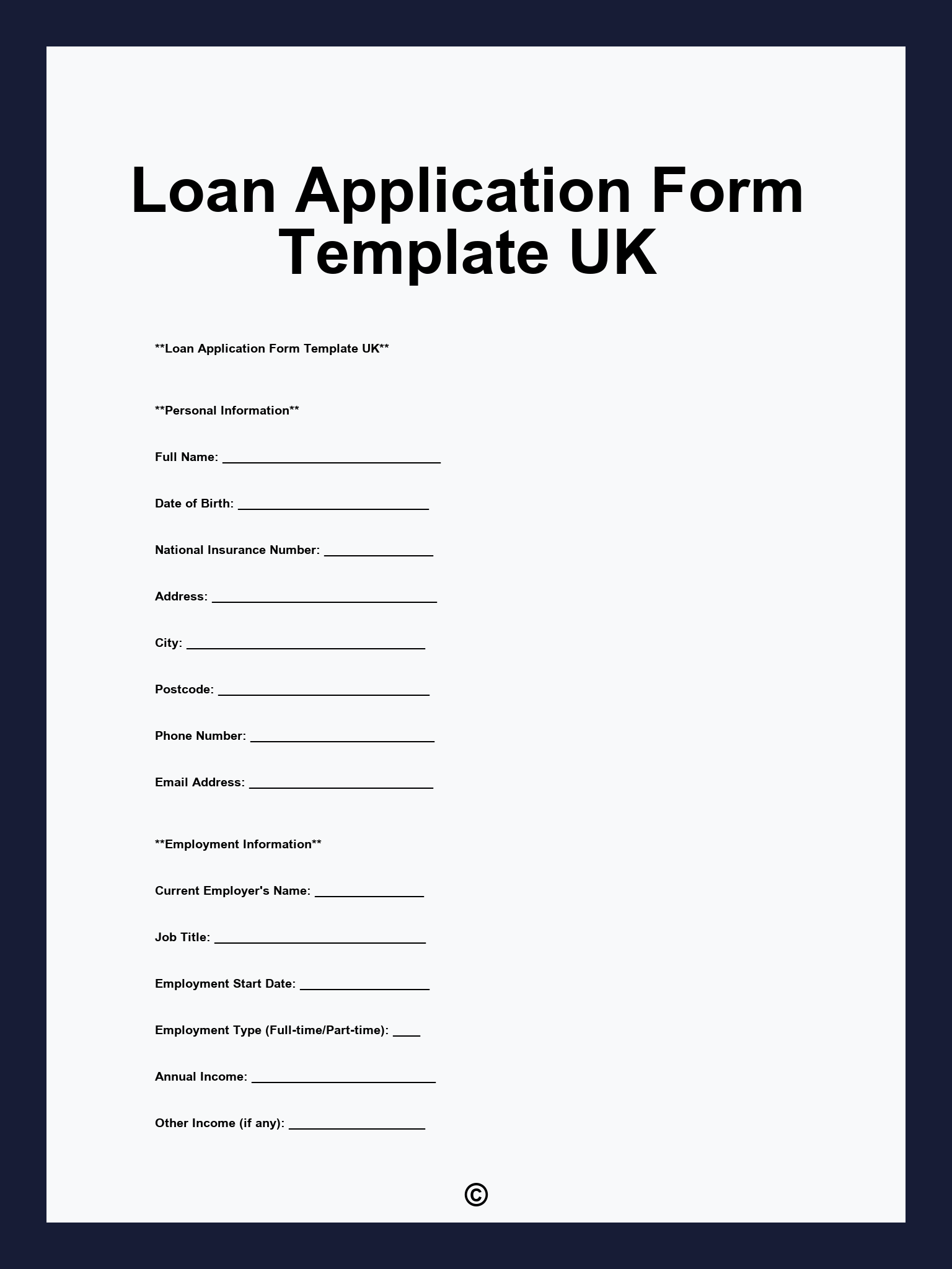 Loan Application Form Template UK