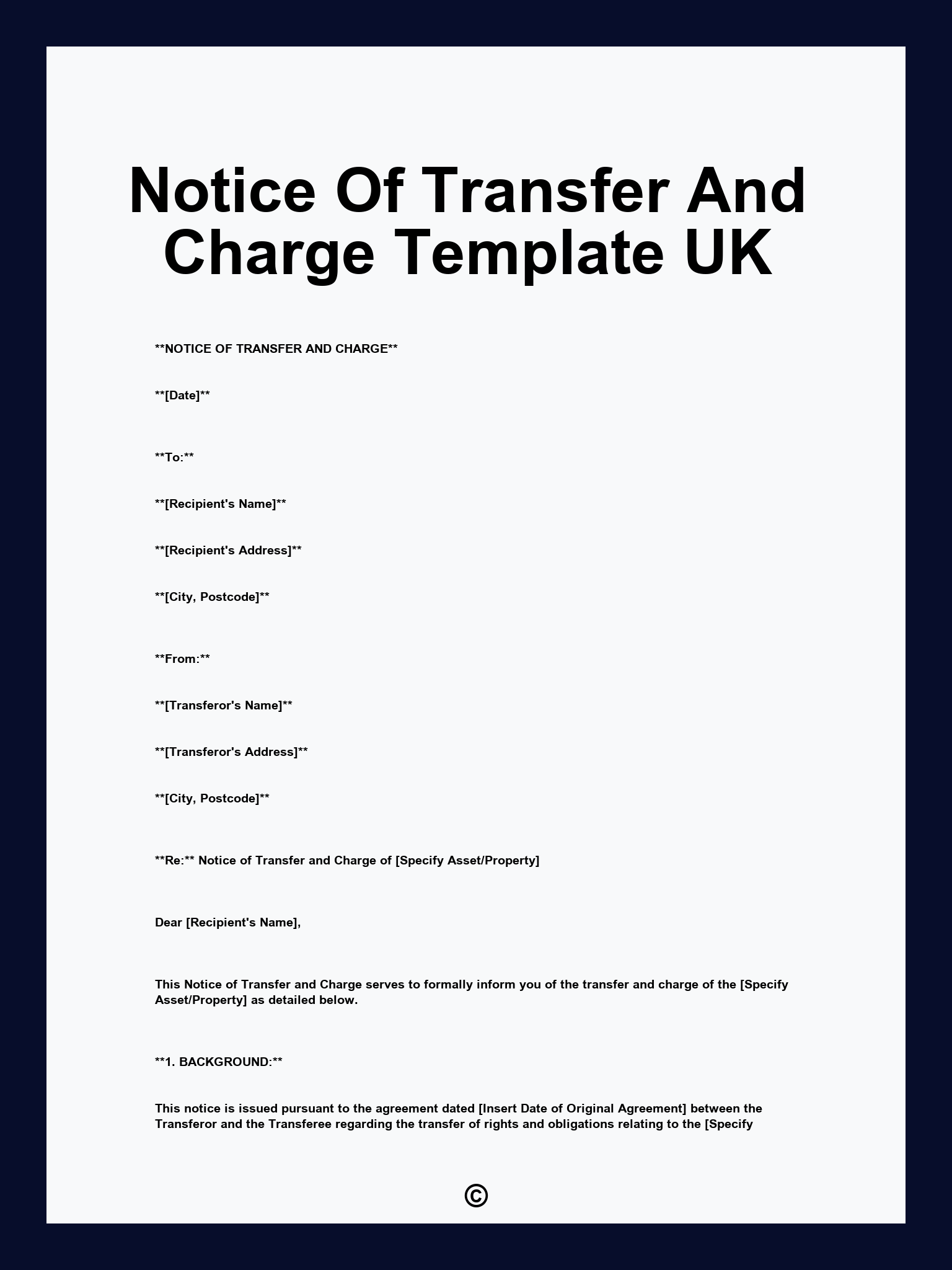 Notice Of Transfer And Charge Template UK