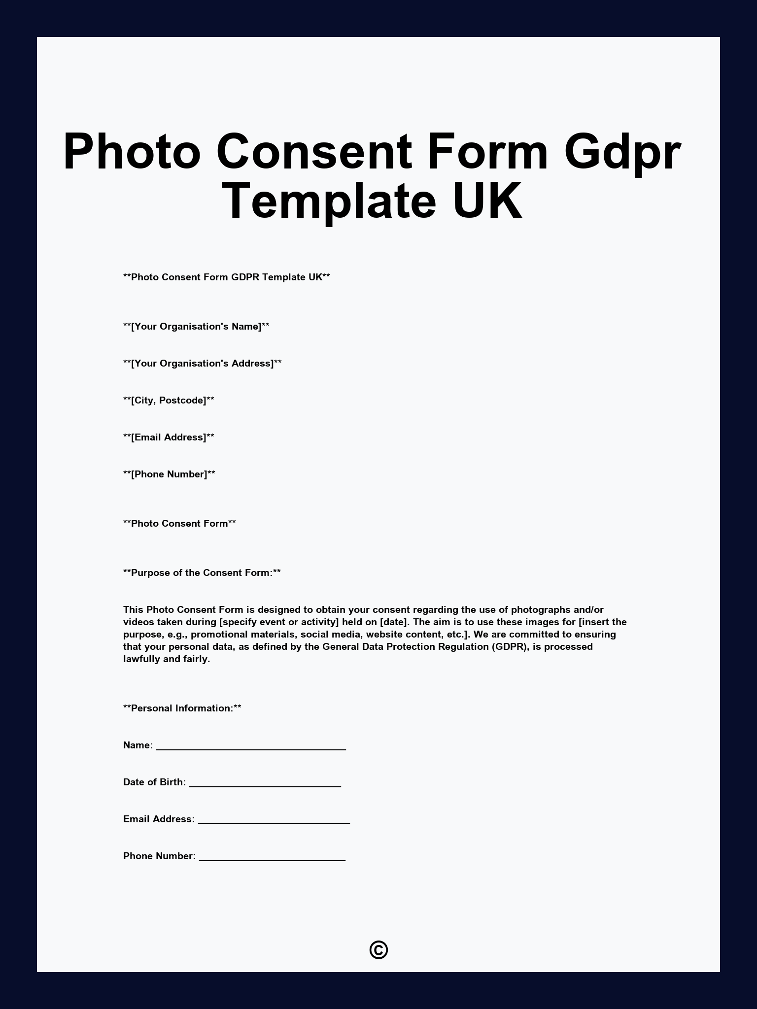 Photo Consent Form Gdpr Template UK Photo Consent Form Gdpr Template UK